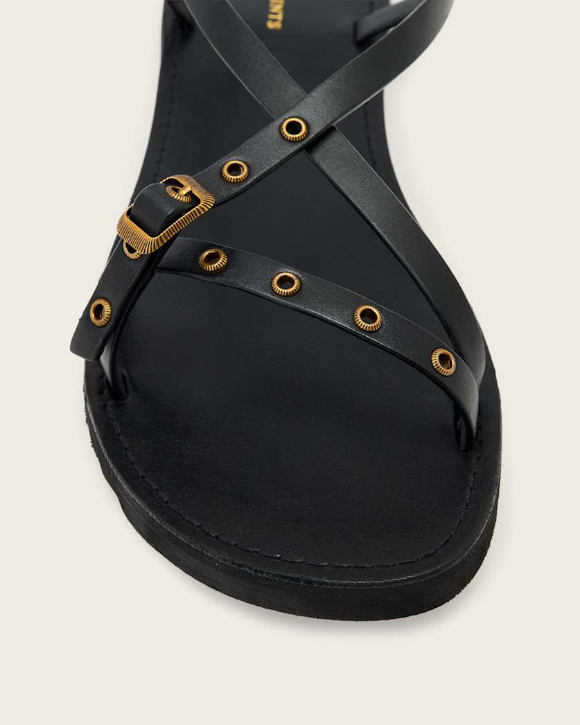 Tyla Eyelet Leather Buckle Sandals Black | ALLSAINTS